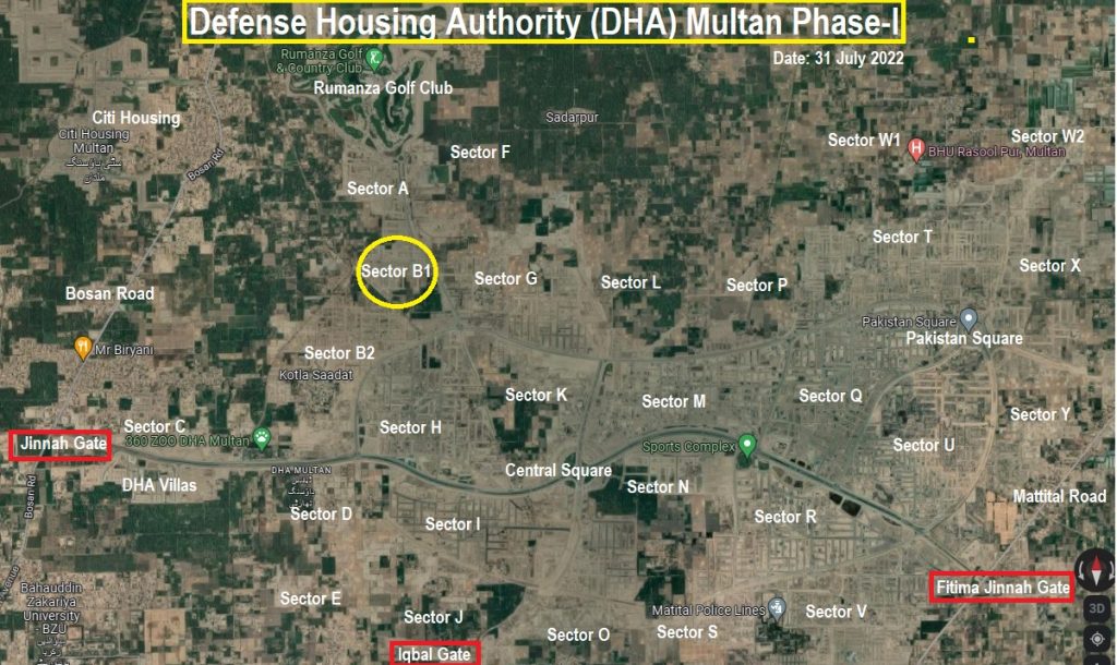 DHA Multan B1 Sector Layout Plan, Location Map, Plot Prices